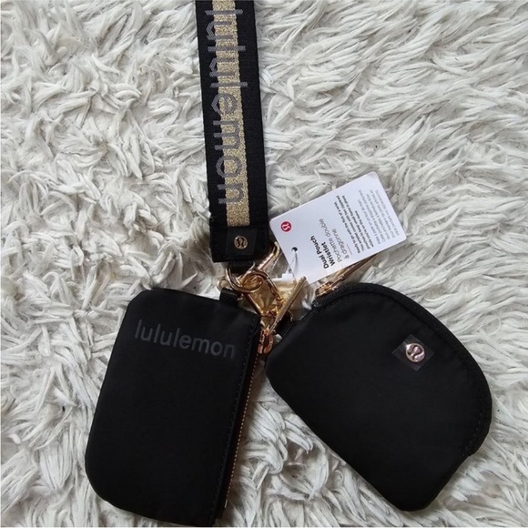 lululemon athletica | Bags | New Lululemon Black And Gold Dual Pouch ...